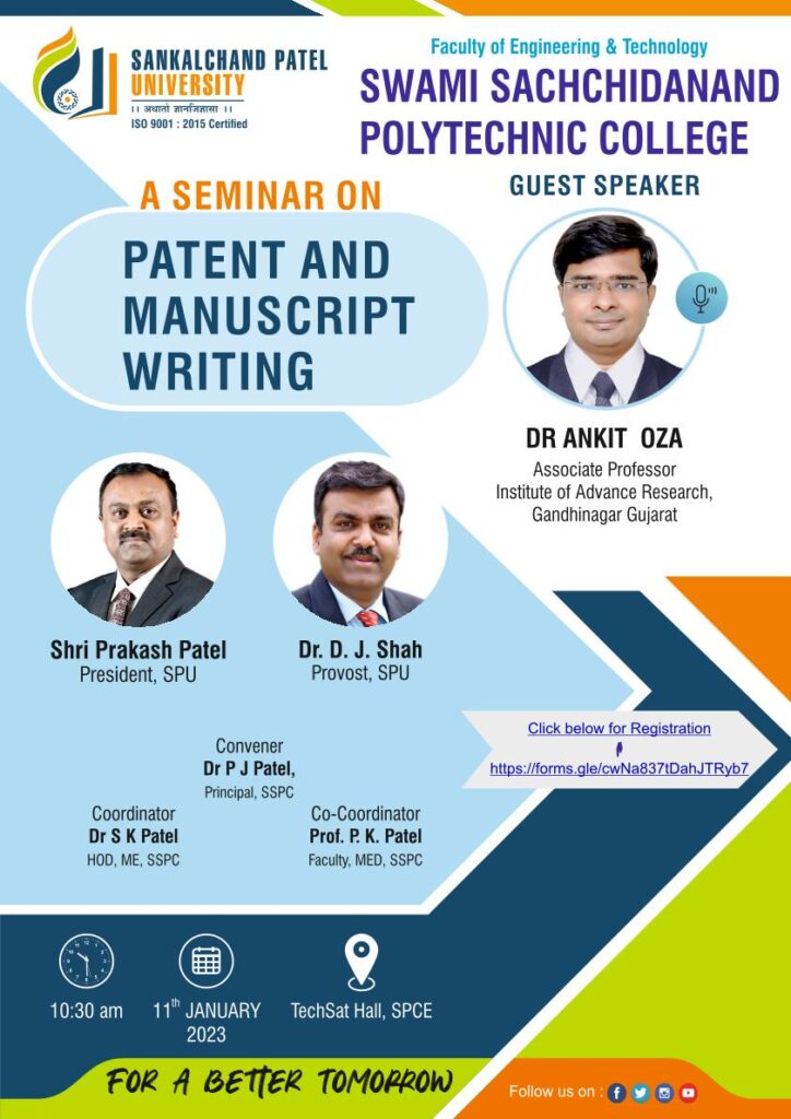 A SEMINAR ON "PATENT AND MANUSCRIPT WRITING" - SPU